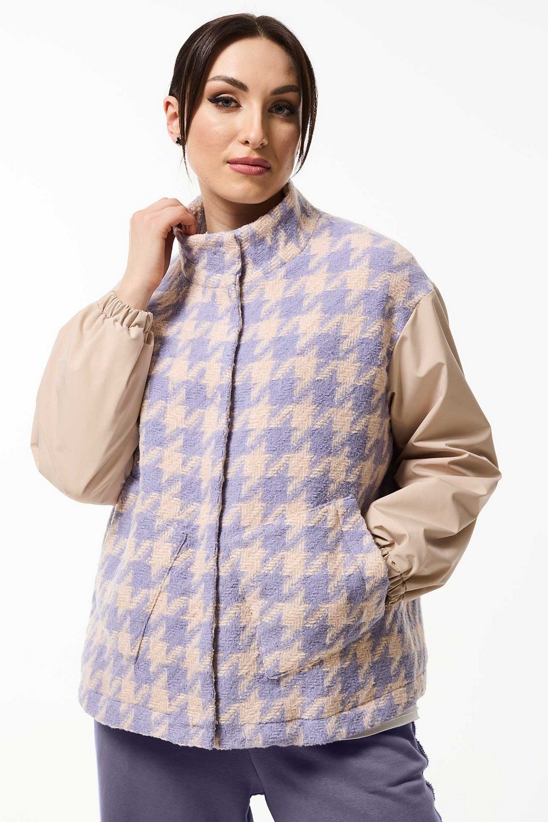 Жакет 1079 беж+фиолетовый MisLana купить в интернет магазине | в наличии